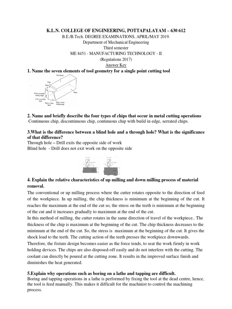 mt2 Answer Key Apr May 2019 KEY A SEC | PDF | Grinding (Abrasive Cutting) | Wear