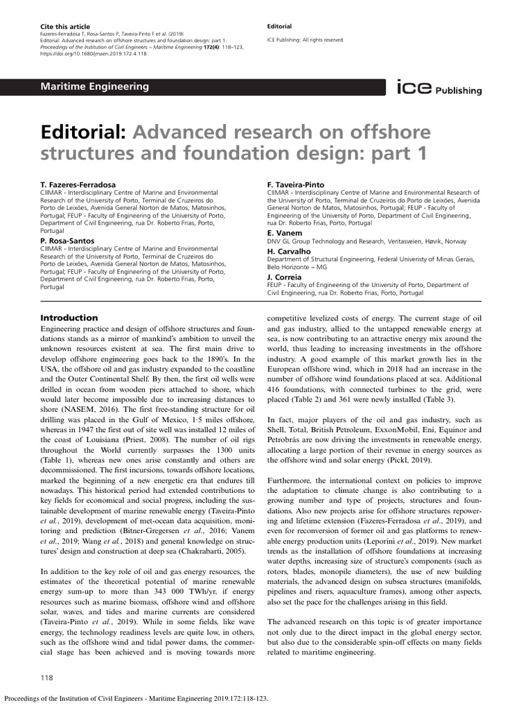Fazeres Ferradosa Et Al 2019 Editorial Advanced Research On Offshore Structures and Foundation ...