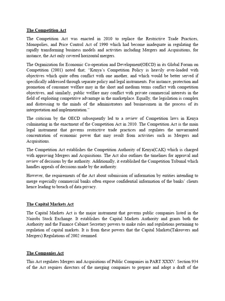 The Competition Act | PDF | Mergers And Acquisitions | Banks
