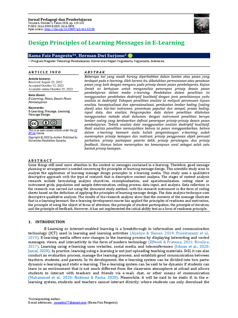 Design Principles of Learning Messages in E-Learning: Rama Faiz ...