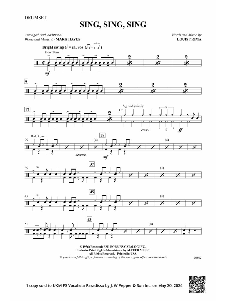 Sing Sing Sing Drums Letter | PDF