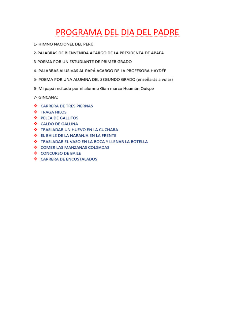 Programa Del Dia Del Padre | PDF