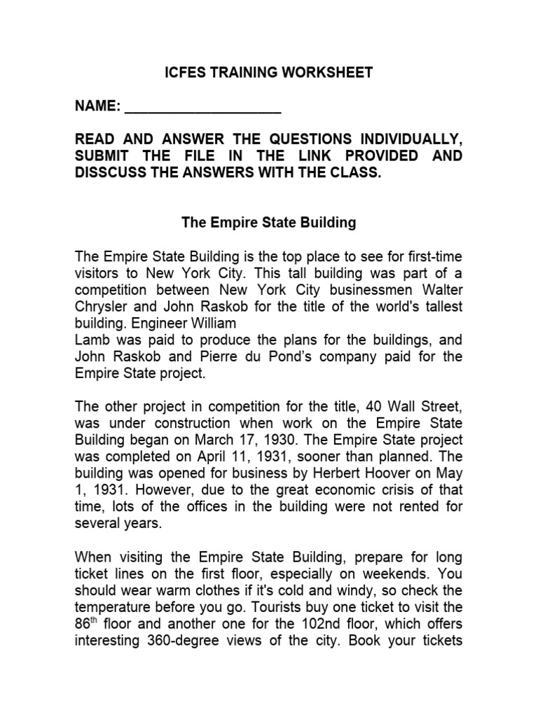 Empire State Building ICFES Worksheet | PDF
