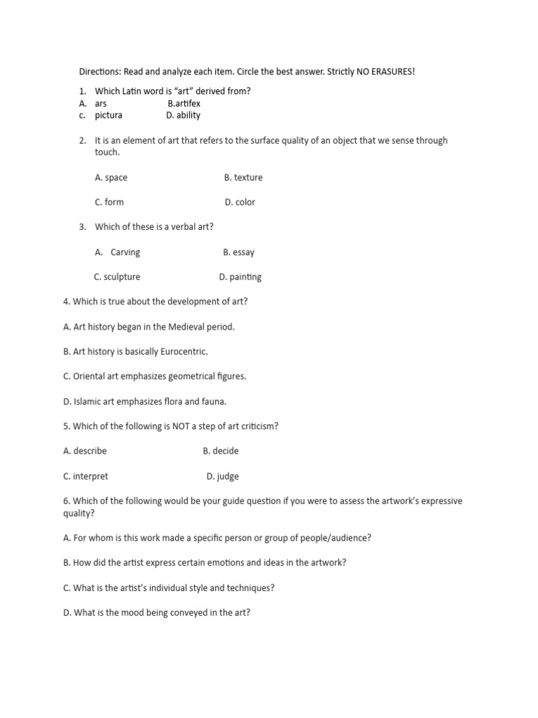 Art Appreciation Exam Answer Key | PDF | Paintings | Humanities