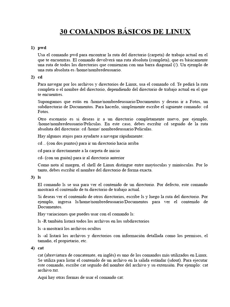 30 Comandos Básicos de Linux | PDF | Archivo de computadora | Directorio (Computación)
