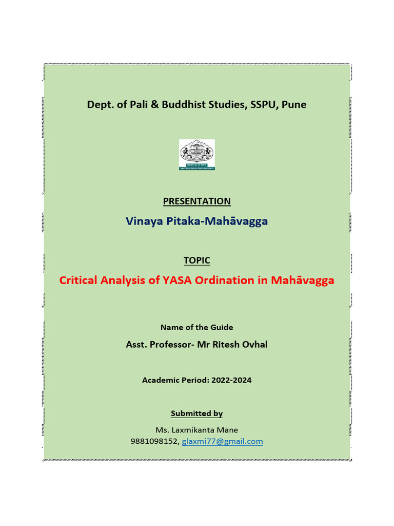 Yasa's Ordination in Mahāvagga Analysis | PDF | Noble Eightfold Path ...