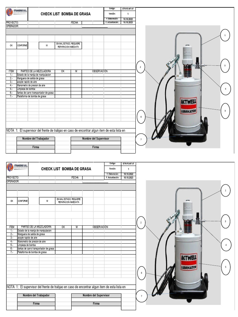 Check List Bomba de Grasa | PDF