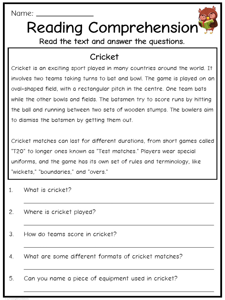 Reading Comprehension Non Fiction Grade 3 Cricket | PDF | Cricket ...