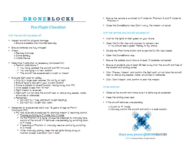 DroneBlocks Pre-Flight Checklist | PDF | Unmanned Aerial Vehicle | Aircraft