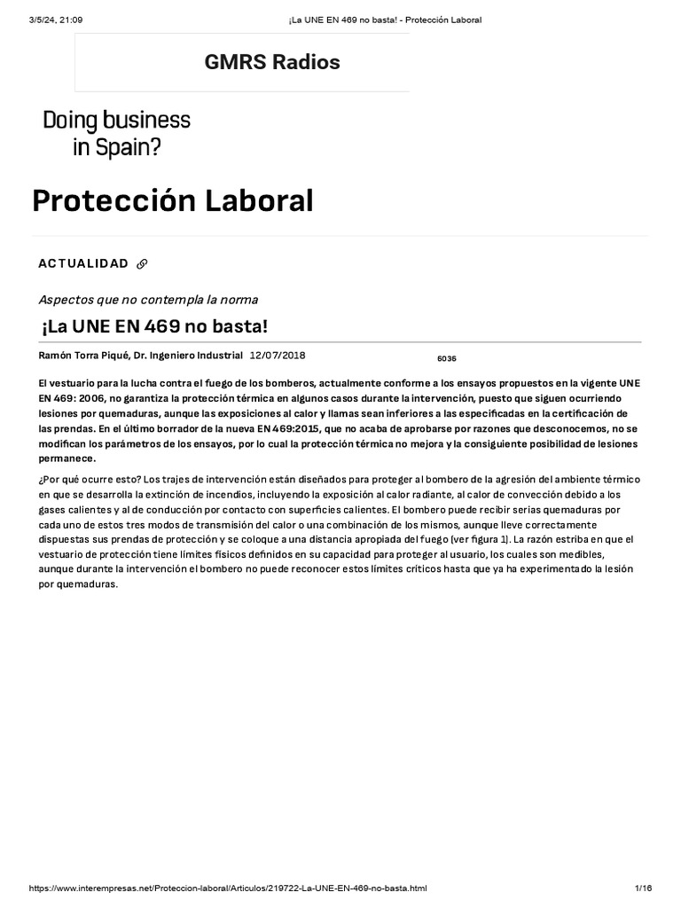 ¡La UNE EN 469 No Basta! - Protección Laboral | PDF | Quemar | Calor