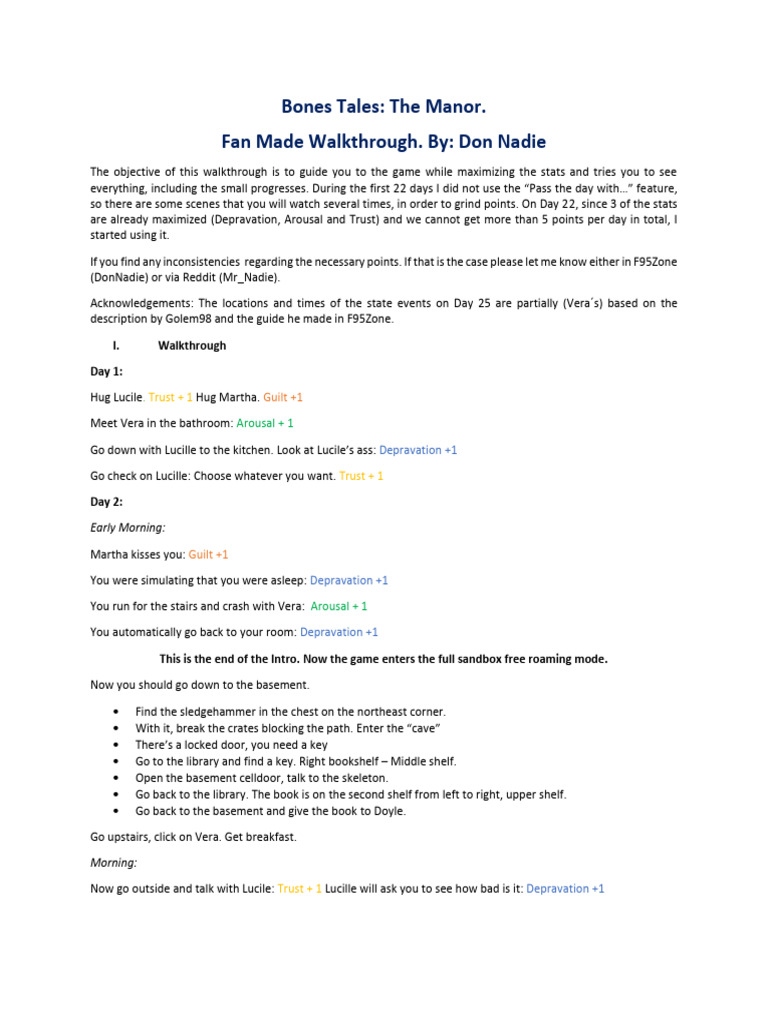 Bones Tales: The Manor Walkthrough Guide | PDF | Bathroom | Human Sexuality