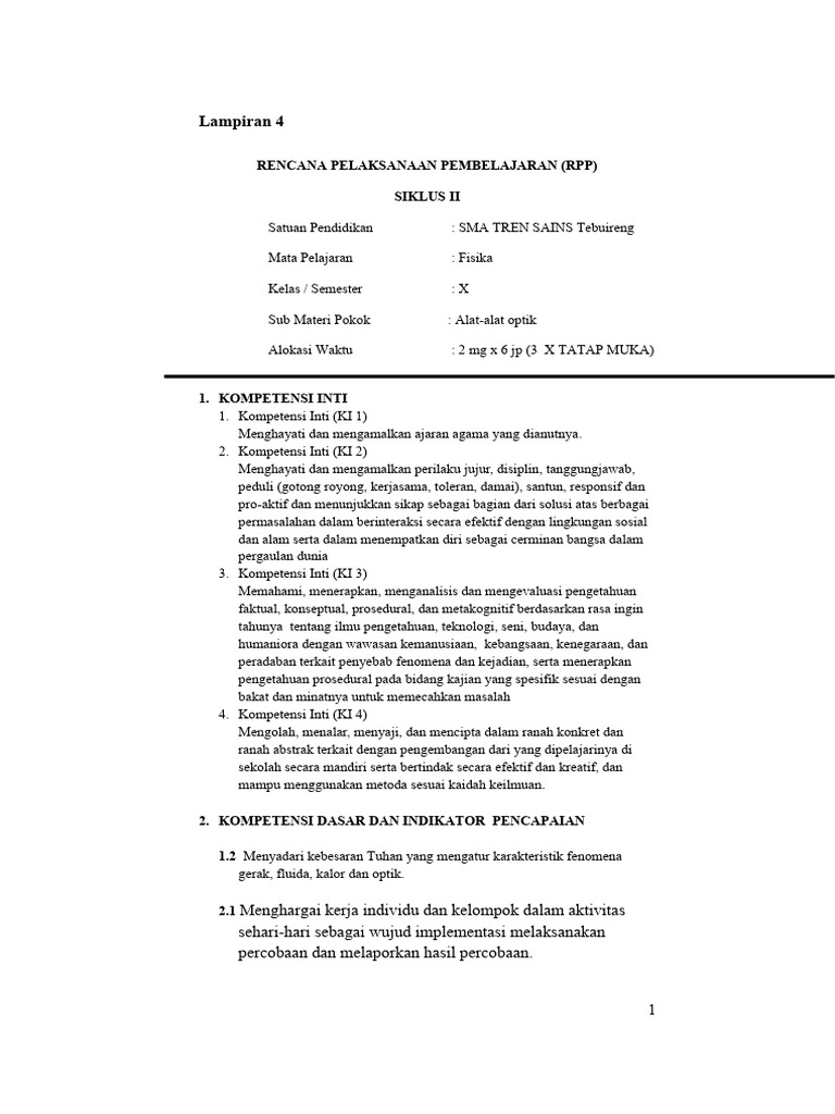 Lampiran RPP - 1 (Mata) Skripsi BBL | PDF | Sains & Matematika