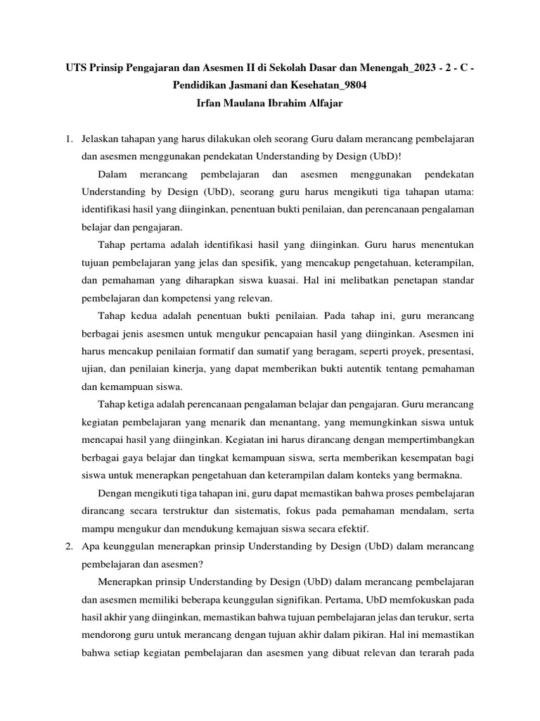 UTS Prinsip Pengajaran Dan Asesmen II | PDF | Karier & Perkembangan | Pengembangan Diri