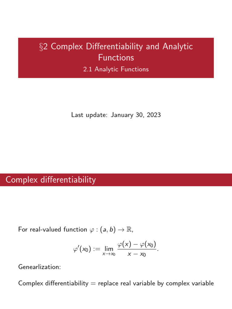 2 Complex Differentiability And Analytic Functions Pdf Holomorphic Function Analytic Function 8790