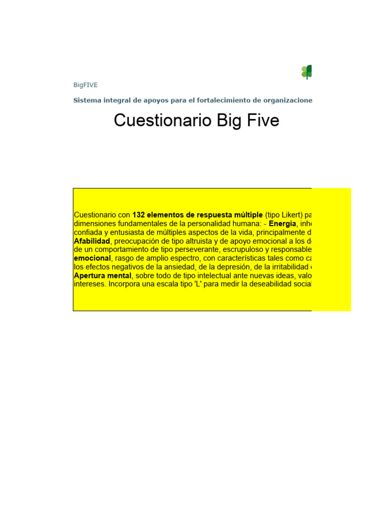 2.4cuestionario BigFive | PDF | Escala Likert | Las emociones