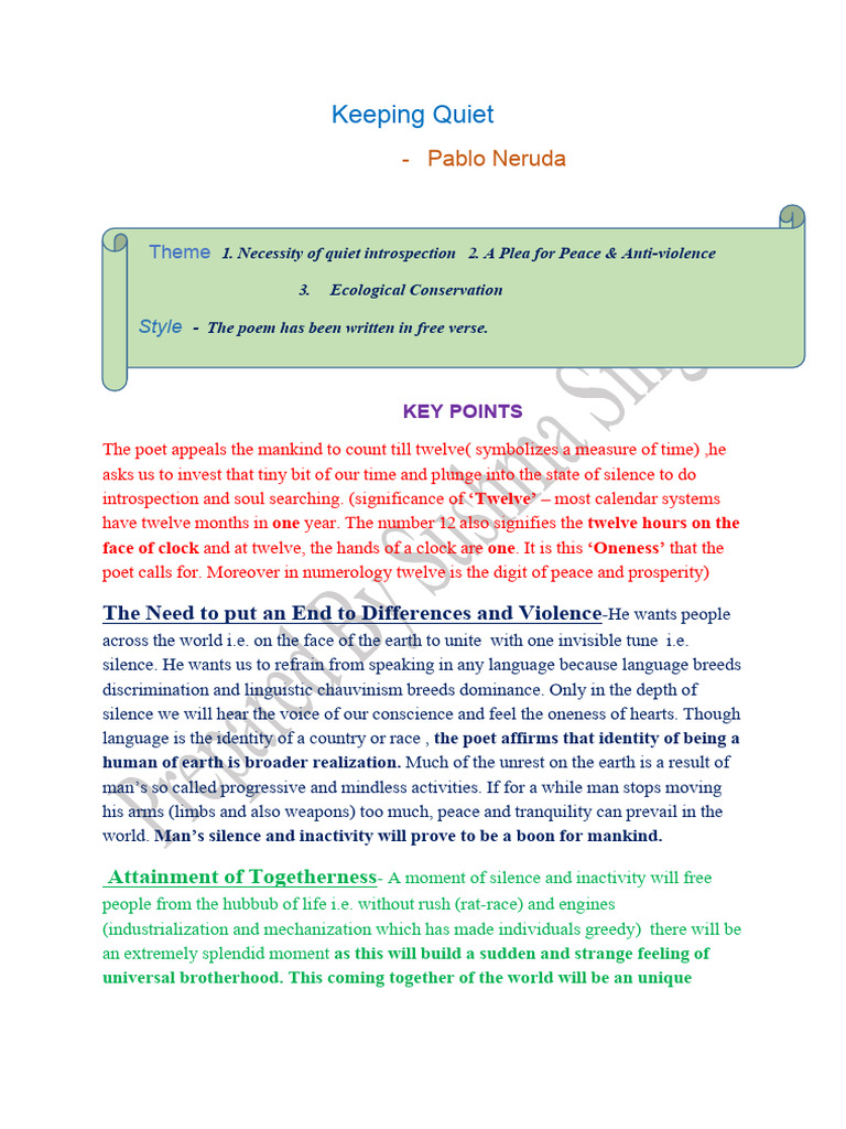 KEY POINTS of Keeping Quiet | PDF