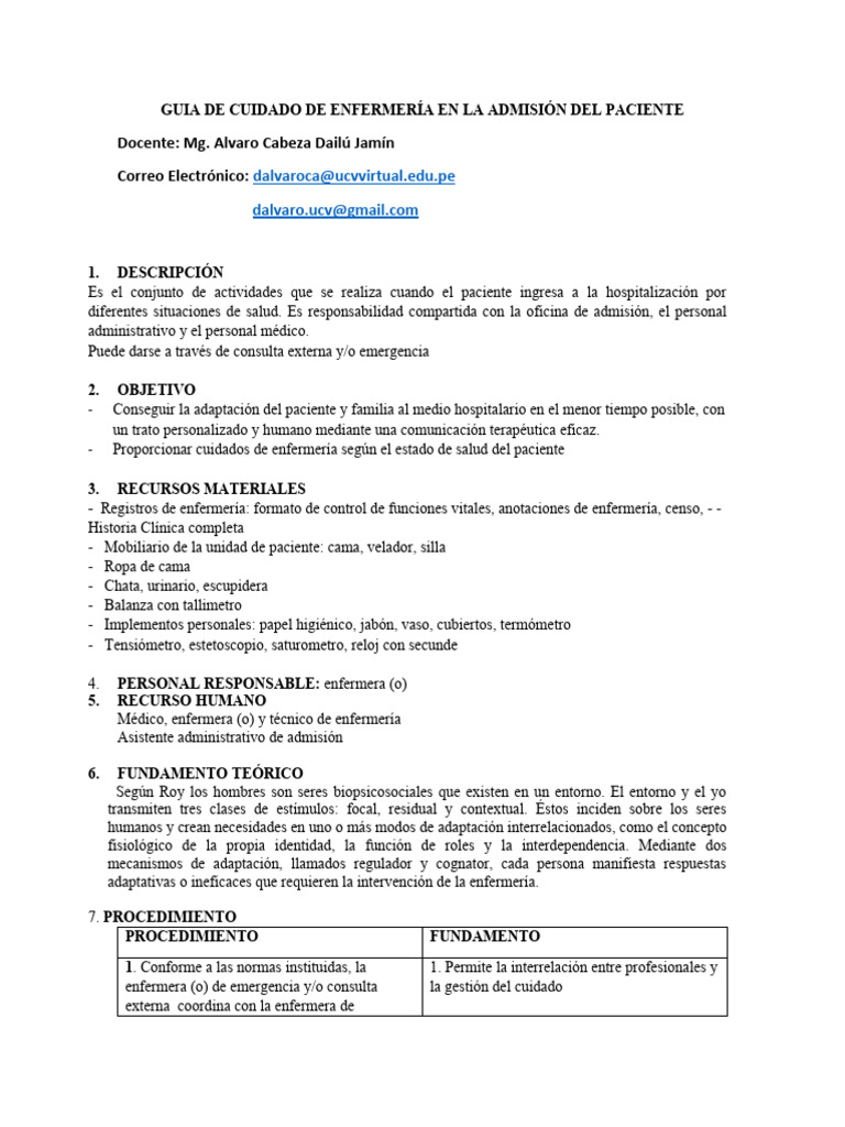 GUIA DE ADMISION DEl PACIENTE | PDF | Enfermería | Hospital