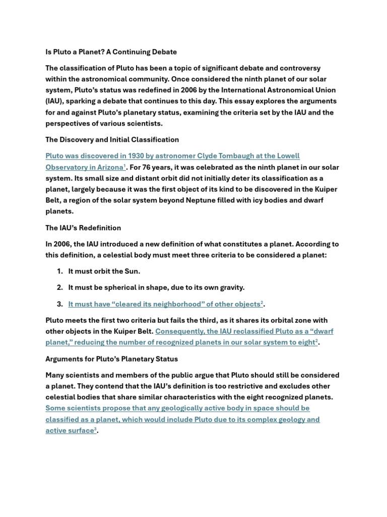 Is Pluto A Planet - Continuing Debate | PDF | Planets | Pluto