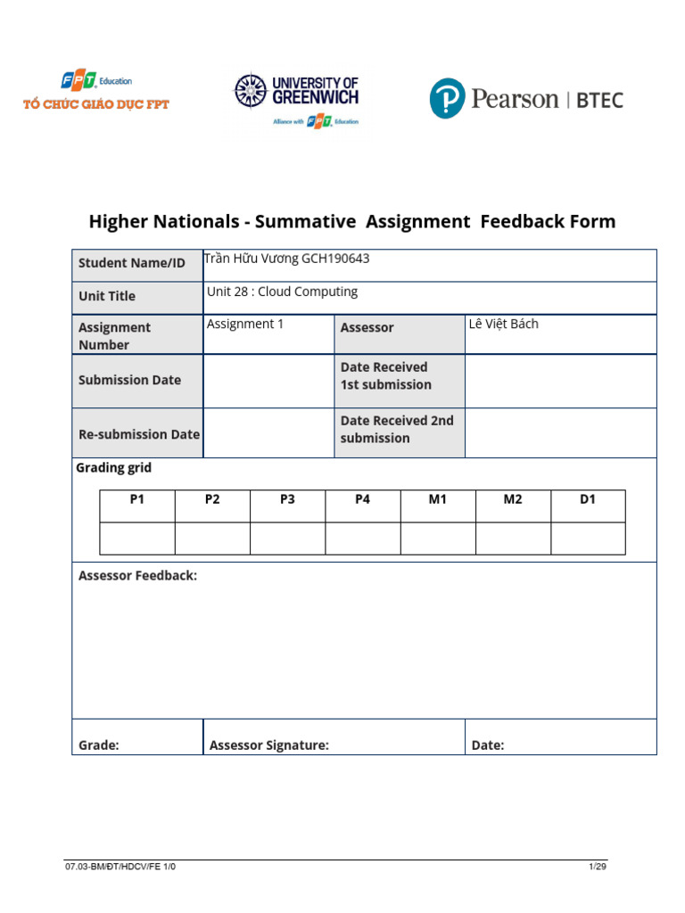 Cloud Computing Assignment Feedback Form | PDF | Cloud Computing ...