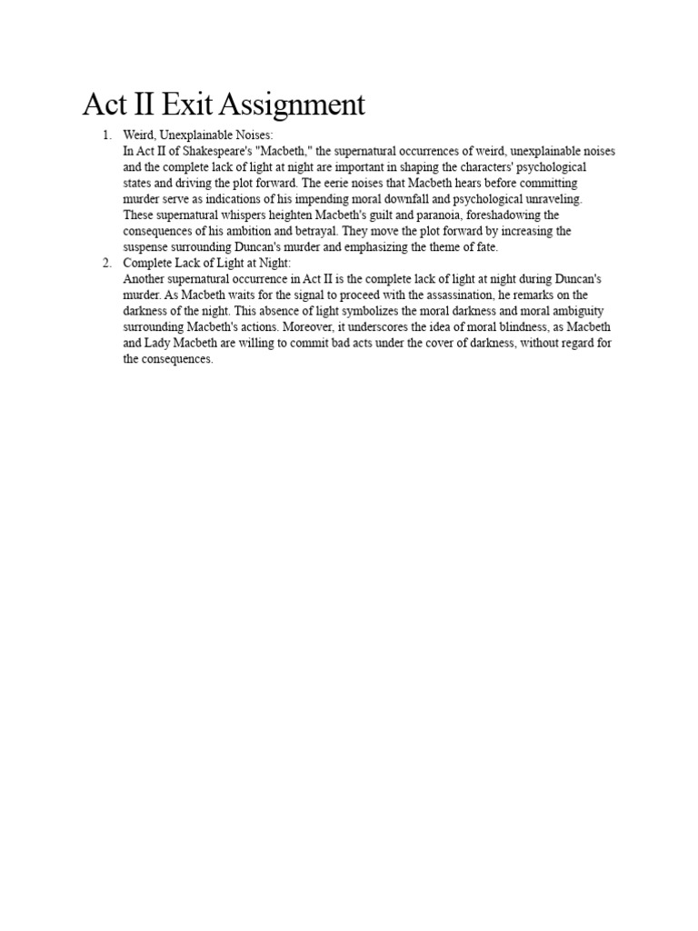 Act II Exit Assignment | PDF