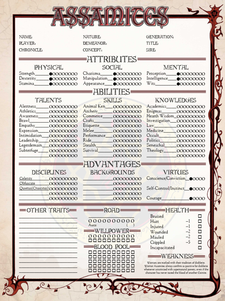 DAV20 4-Page Clan Assamites Warrior Interactive | PDF