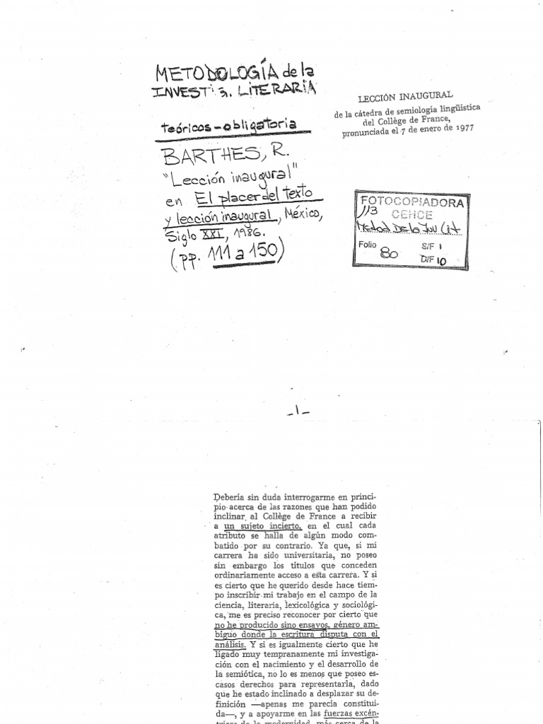 3 Barthes Leccion Inaugural | PDF
