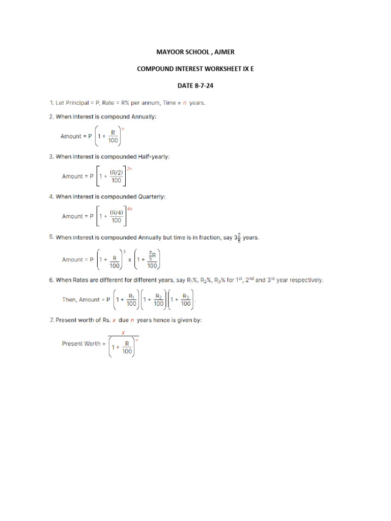 Compound Interest Worksheet | PDF