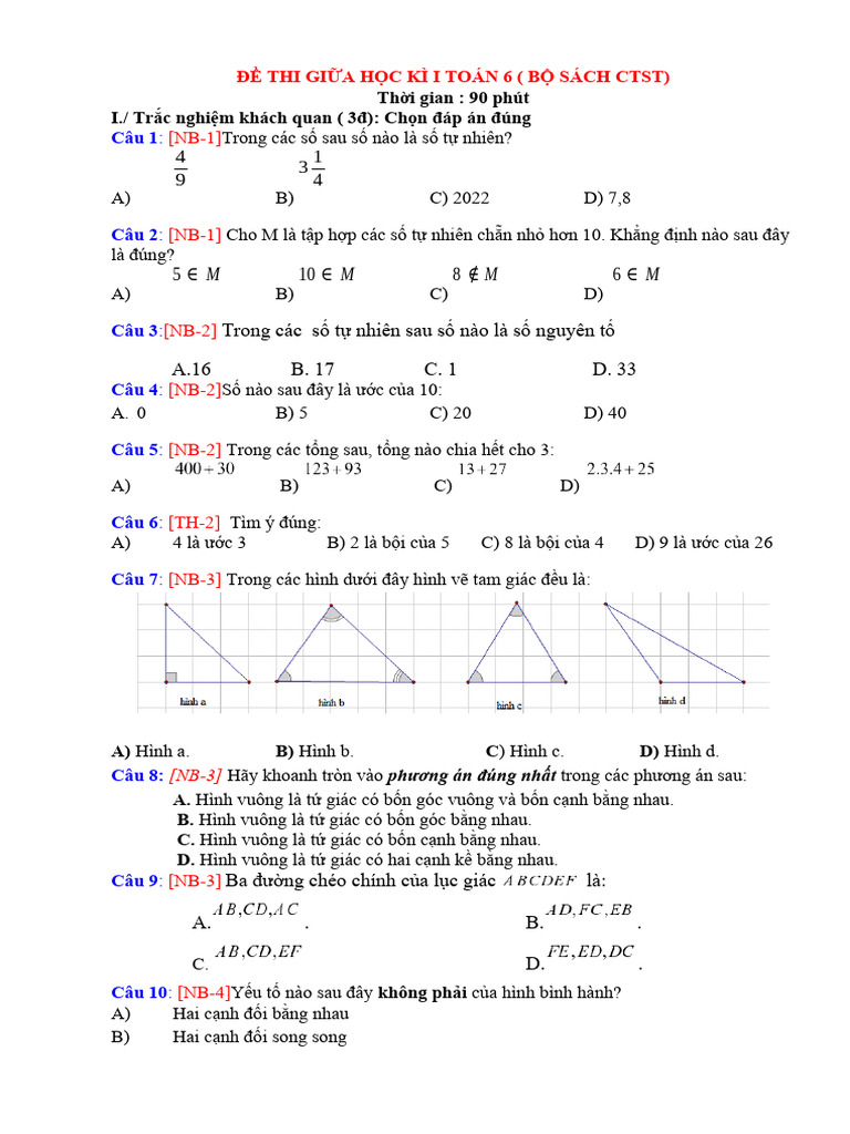 De Thi Giua HK1 Toan 6 CTST Nam 22 23 | PDF