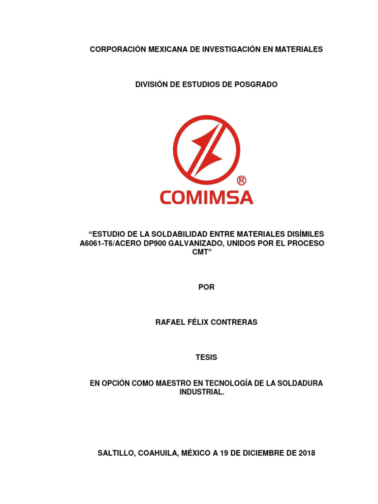 Soldabilidad de Uniones Disimiles A6061-T6 Vs Dp900galvanizado | PDF | Construcción | Soldadura