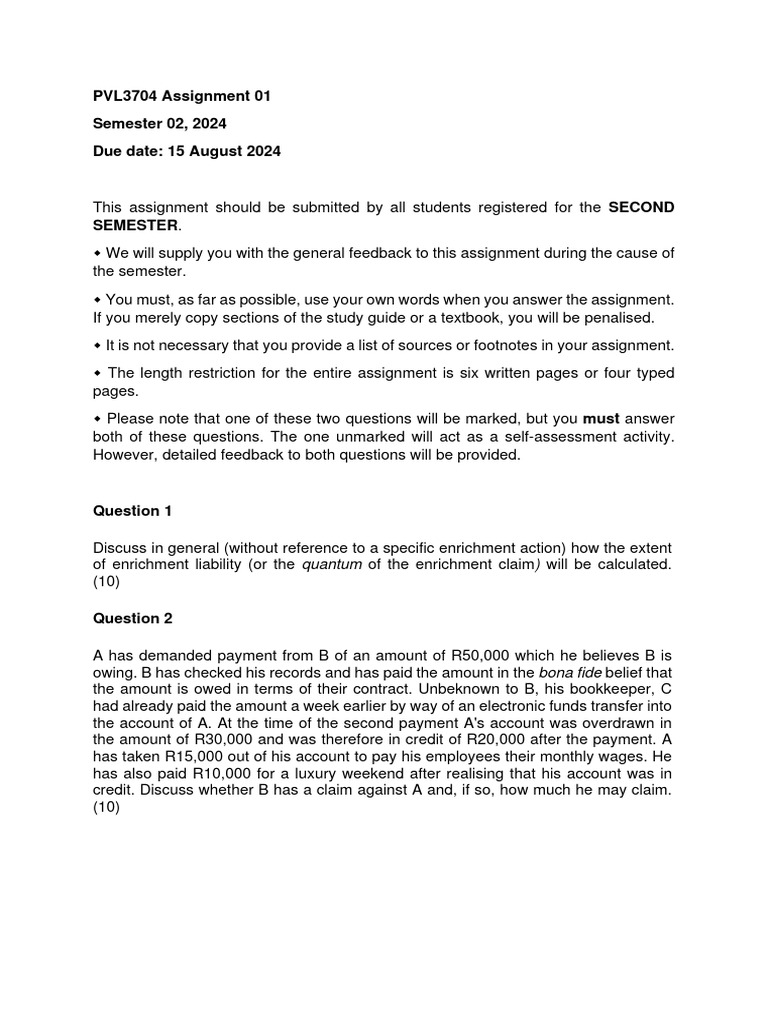 Pvl3704 Assignment 01 - Semester 2 - 2024 | PDF | Career & Growth | Finance & Money Management