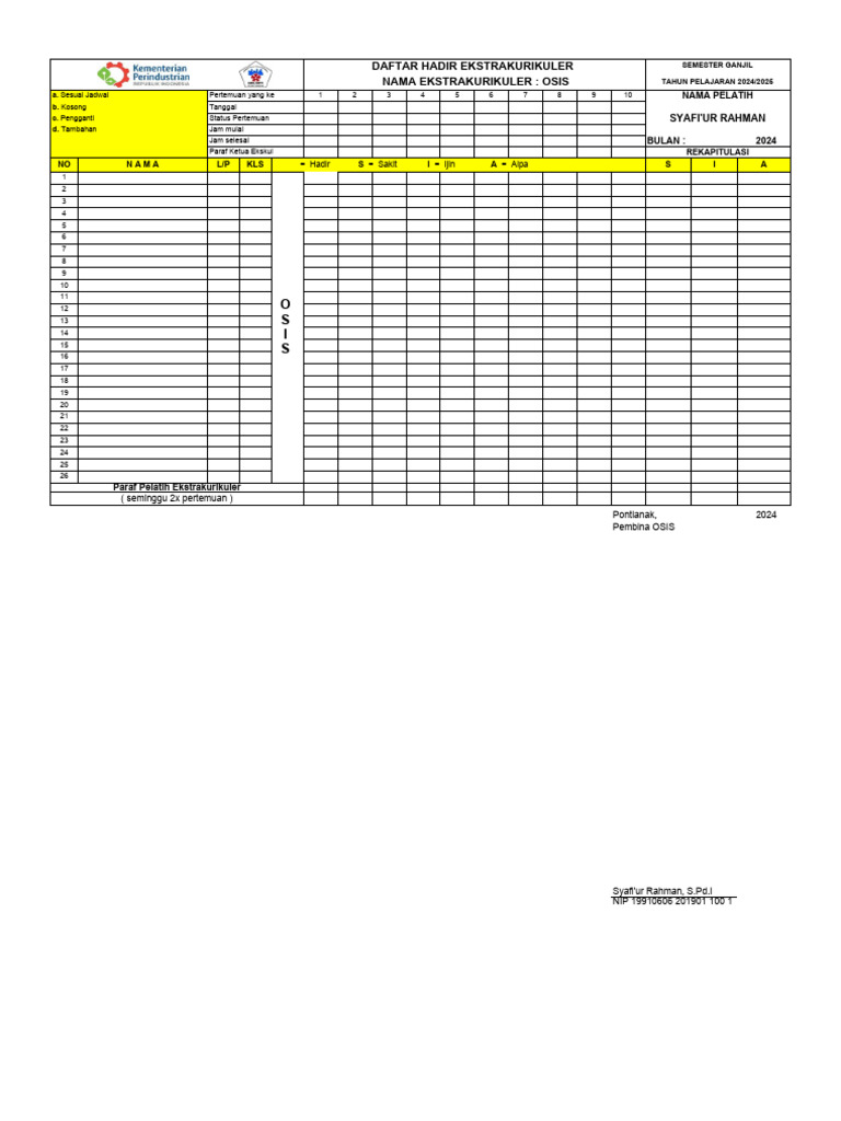 Absen Siswa Ekskul 2024-2025 | PDF