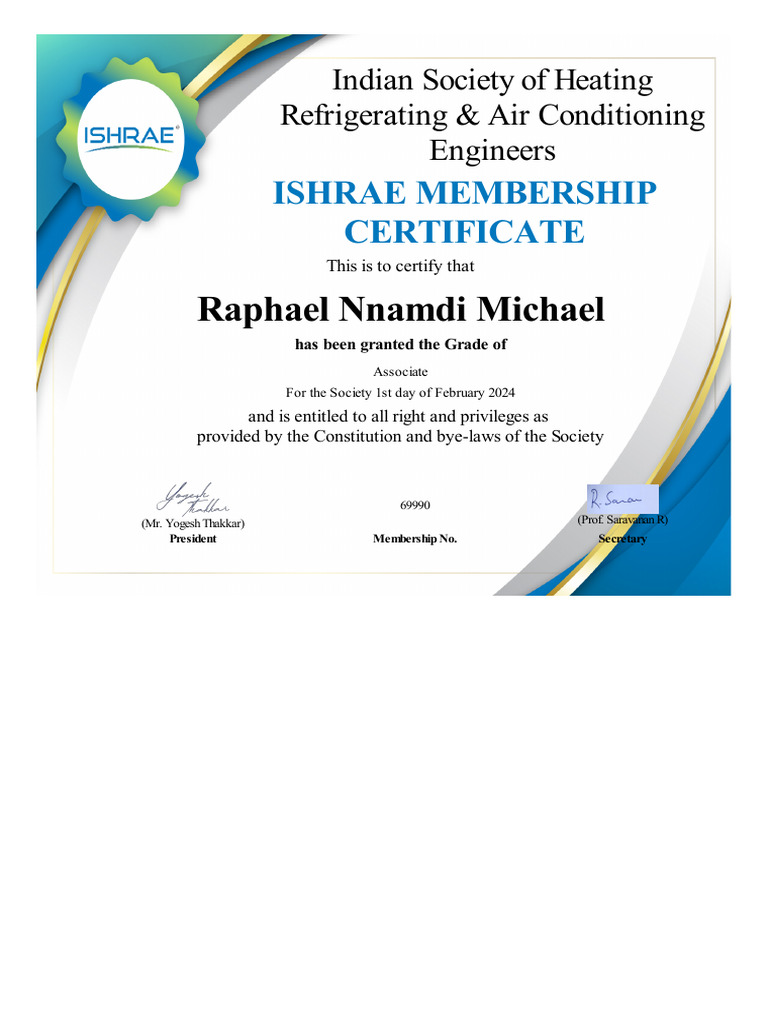 ISHRAE Certificate | PDF