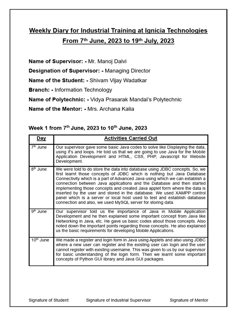 Weekly Diary S | PDF | Websites | Information Technology