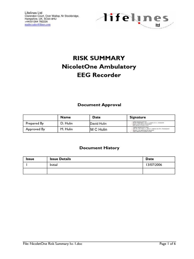 NicoletOne Risk Summary Iss 1 | PDF | Risk | Hazards