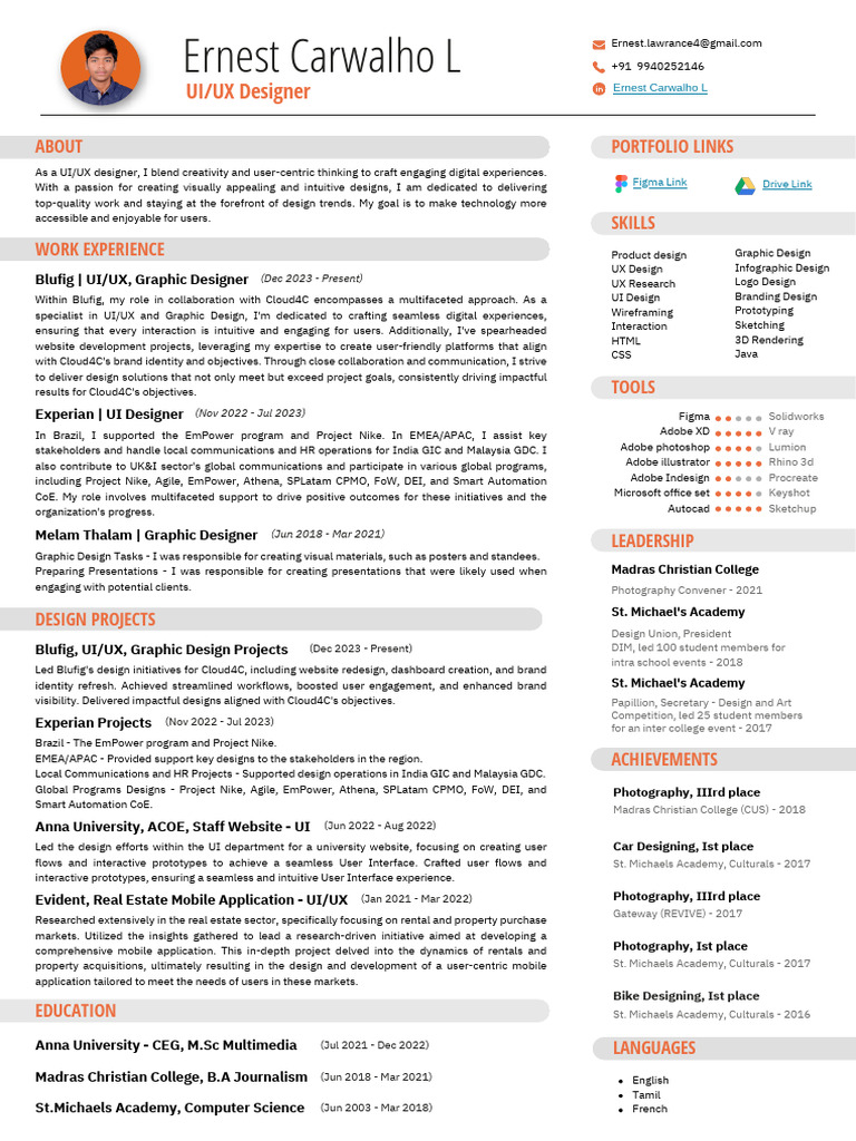 Ernest Carwalho, UI UX Design, Resume | PDF | User Interface | Computer Science