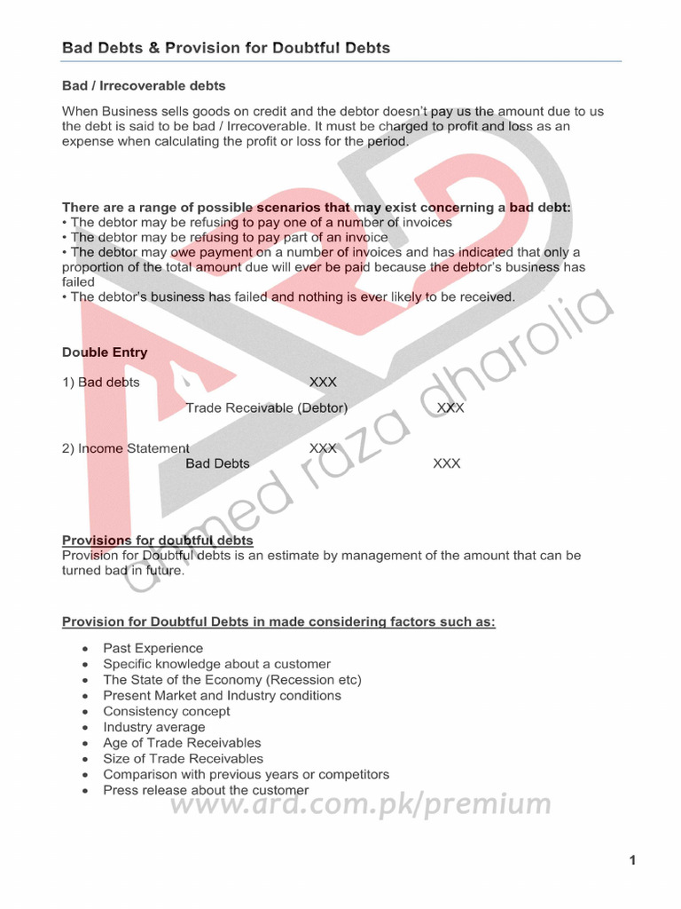 Bad Debts & PDD Formats | PDF