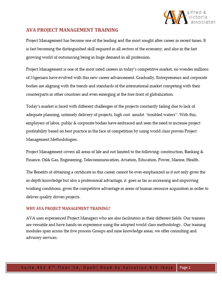 Ava Project MGT Training 2020 | PDF | Project Management Professional ...