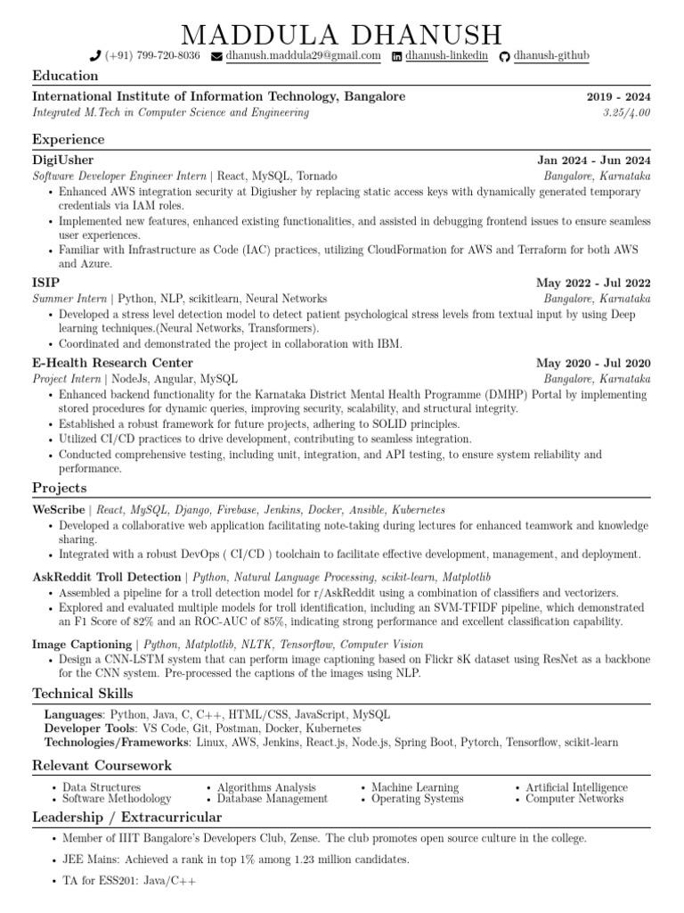 Dhanush Resume DataScience | PDF | My Sql | Amazon Web Services