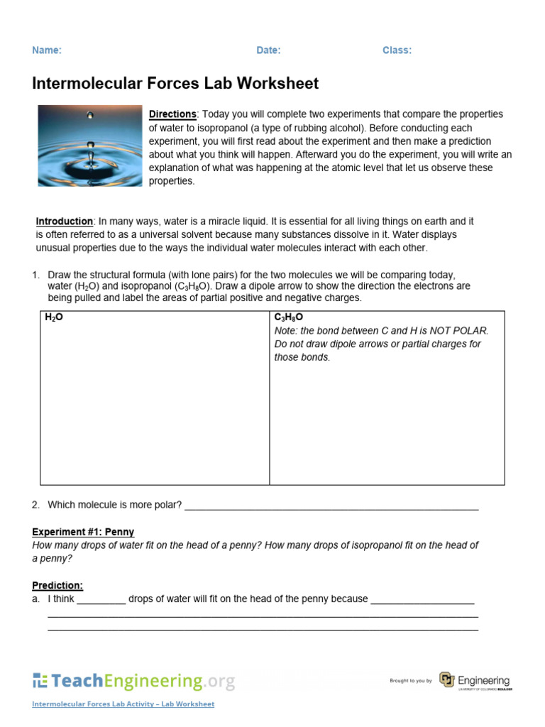 Intermolecular Forces Worksheet | PDF | Properties Of Water | Evaporation
