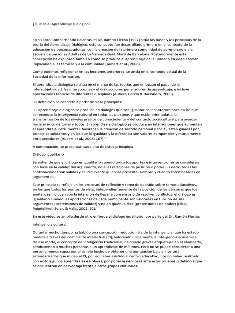 Qué es el Aprendizaje Dialógico | PDF | Aprendizaje | Inteligencia