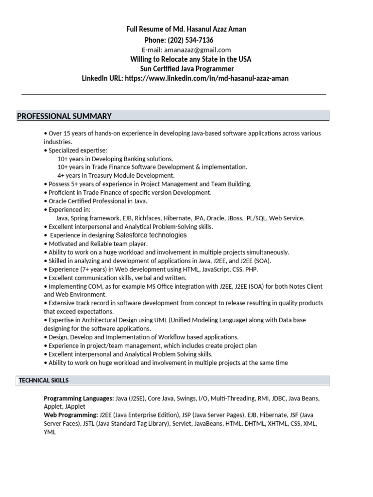 MD Hasanul Azaz Aman Resume. | PDF | Java (Programming Language) | Spring Framework