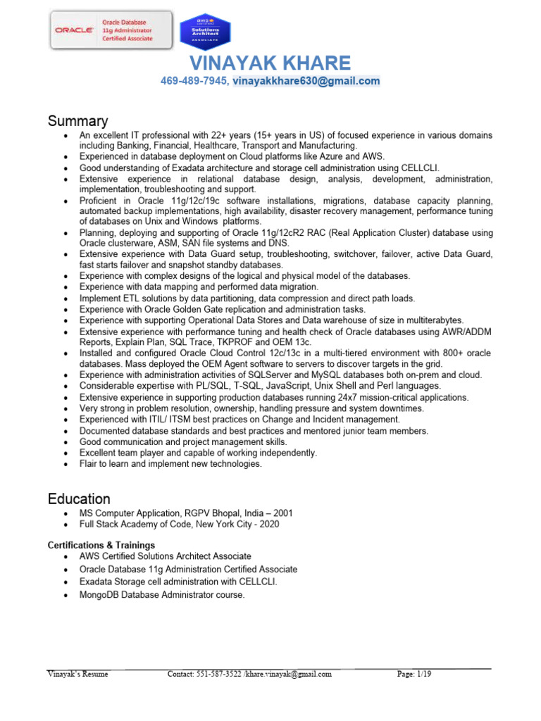 Vinayak Khare_updated | PDF | Databases | Microsoft Sql Server