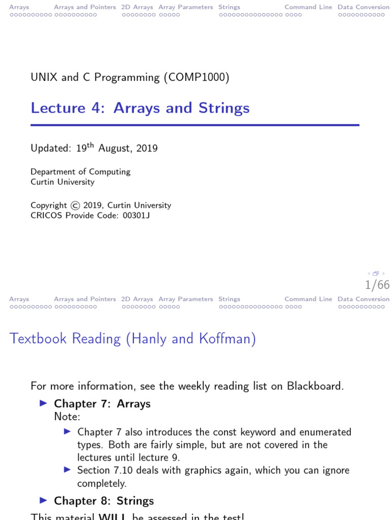 UCP 2019s2 Lecture04 ArraysAndStrings | PDF | Pointer (Computer Programming) | String (Computer ...