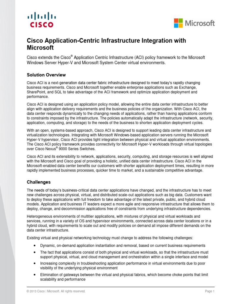 Windows Server System Center and Cisco ACI Solution Brief | PDF | Cloud ...
