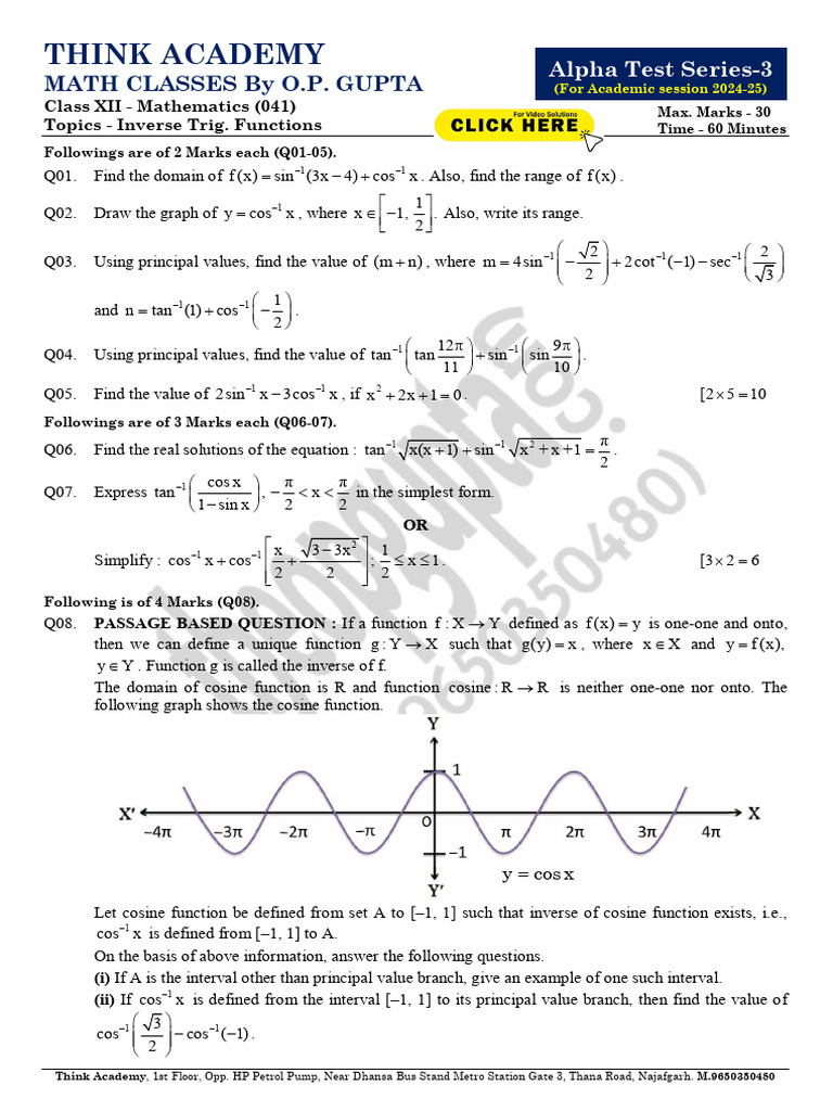 Class XII Mathematics: Inverse Trig Functions | PDF | Function ...