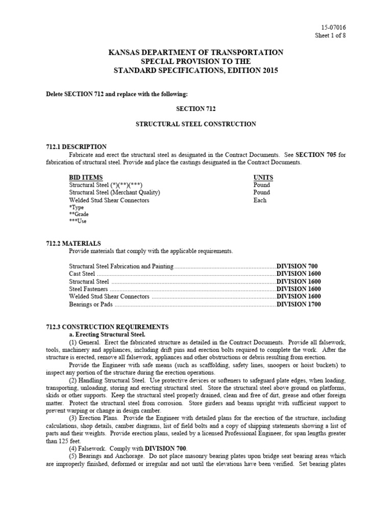 2015 KDOT Special Provision 712 Latest | PDF | Screw | Nut (Hardware)