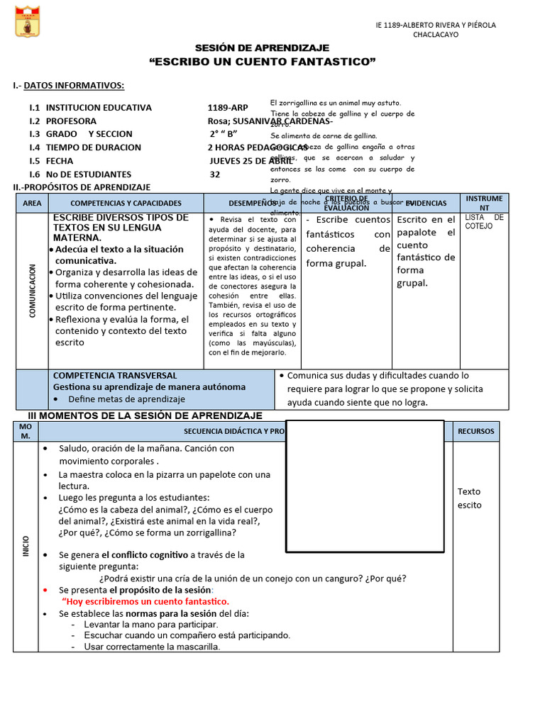 Escribiendo un cuento fantástico | PDF | Aprendizaje