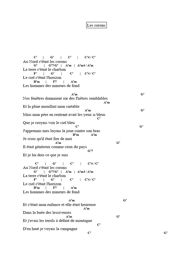 Paroles de "Les Corons" à imprimer | PDF | Exploitation minière