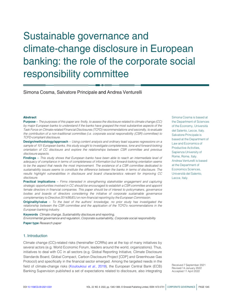 Sustainable Governance and Climate-Change Disclosure in European ...