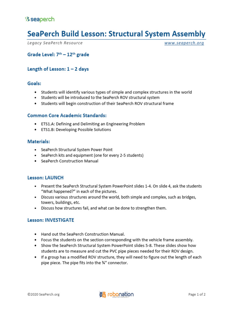 Structural System Assembly - Build Lesson | PDF | Pipe (Fluid ...